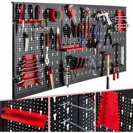 Arebos - Werkzeugwand dreiteilig 17-teiliges Hakenset Rot 120 x 60 x 2 cm Werkzeug Lochwand aus Metall + Halterungen + Montagematerial
