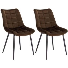 Esszimmerstühle 2er Set Küchenstuhl Polsterstuhl Wohnzimmerstuhl Sessel mit Rückenlehne, Sitzfläche aus Samt, Metallbeine, Braun - braun - WOLTU