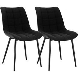 Esszimmerstühle 2er Set Küchenstuhl Polsterstuhl Wohnzimmerstuhl Sessel mit Rückenlehne, Sitzfläche aus Leinen, Metallbeine, Schwarz - schwarz - WOLTU