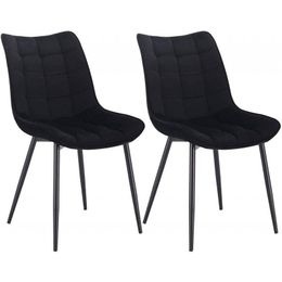 Esszimmerstühle 2er Set Küchenstuhl Polsterstuhl Wohnzimmerstuhl Sessel mit Rückenlehne, Sitzfläche aus Samt, Metallbeine, Schwarz - schwarz - WOLTU