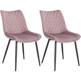 Esszimmerstühle 2er Set Küchenstuhl Polsterstuhl Wohnzimmerstuhl Sessel mit Rückenlehne, Sitzfläche aus Samt, Metallbeine, Rosa - rosa - WOLTU
