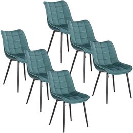 WOLTU 6 x Esszimmerstühle 6er Set Esszimmerstuhl Küchenstuhl Polsterstuhl Design Stuhl mit Rückenlehne, mit Sitzfläche aus Samt, Gestell aus Metall, Türkis