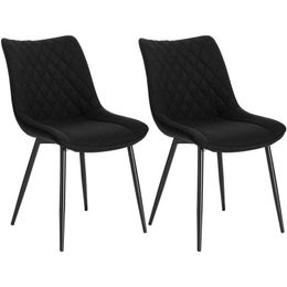 WOLTU - Esszimmerstühle 2er Set Küchenstuhl Polsterstuhl Wohnzimmerstuhl Sessel mit Rückenlehne, Sitzfläche aus Leinen, Metallbeine, schwarz - schwarz