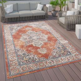 Paco Home - In- und Outdoor-Teppich, Kurzflor Mit Orient Design In versch. Farben und Größen Rot, 160 cm Rund