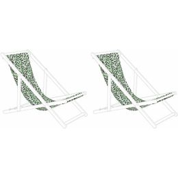 Beliani Stoffbezüge für Gartenliege 2er Set Weiß/Grün aus Polyester 113 x 44 cm mit Blattmuster Gartenausstattung Outdoor Garten Accessories - Grün