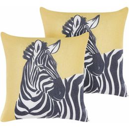 Beliani - Dekorative Kissen 2er-Set Gelb Tiermuster 45 x 45 cm Zebra motiv moderne Safari Dekoration - Gelb