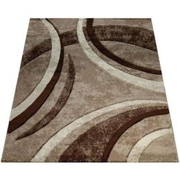 Designer Teppich mit Konturenschnitt Muster Gestreift Braun Beige Creme Meliert 80x300 cm - Paco Home