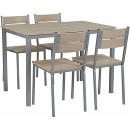 Beliani Essgruppe Grau/Braun Stahl und MDF-Platte in Holzoptik rechteckiger Tisch mit 4 Stühlen Moderner Industrieller Stil Wohnzimmer Wohnküche - Heller