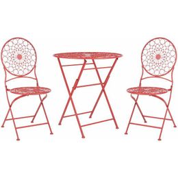 Beliani Garten Bistro Set Rot Eisen Faltbar mit 2 Stühlen und Tisch für den Außenbereich UV-Rostbeständigkeit französischer Retro-Stil - Rot