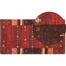 Beliani Gabbeh Teppich Dunkelrot Wolle 80 x 150 cm Rechteckig Hochflor mit Muster Weich Rustikal Modern für Wohnzimmer Schlafzimmer Flur - Orange