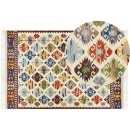 Beliani - Kelim-Teppich Mehrfarbig Wolle 200 x 300 cm mit Fransen Geometrischem Muster Handgewebt Boho Orientteppich für Fußbodenheizung Geeignet