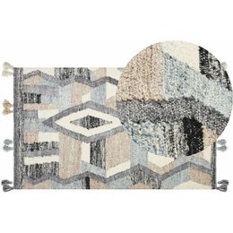 Beliani Kelim-Teppich Mehrfarbig Wolle und Baumwolle 80 x 150 cm mit Fransen Geometrischem Muster Handgewebt Boho Läufer für Fußbodenheizung Geeignet - Bunt
