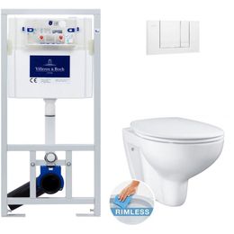 Villeroy & Boch Pack wc Vorwandelement + Grohe Bau WC-Becken spülrandlos + WC-Deckel mit Absenkautomatik + Weiße Platte (ViConnectBau-2-DE) - Villeroy&boch