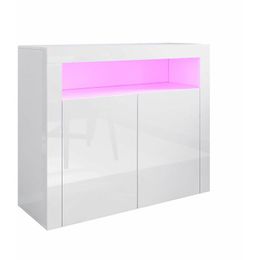 Kommode Weiß Sideboard mit led Beleuchtung Hochglanz Wohnzimmerschrank - Sonni