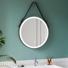 Sonni - Badspiegel led Beleuchtung Badezimmerspiegel Wandspiegel Rund 60x60cm Schwarz Touch-Schalter Beschlagfrei kaltweißes Licht verstellbarer