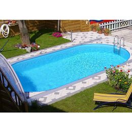 Stahlwand Swimming Pool Set Styria oval sandfarbene Poolfolie 800 x 400 x 150 cm - Steinbach