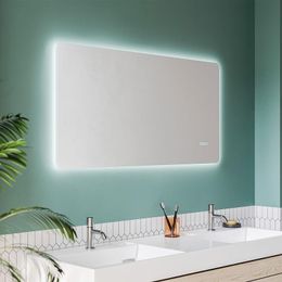 Badspiegel led Beleuchtung Badezimmerspiegel Wandspiegel 120x60cm Touch-Schalter Uhr Temperaturanzeige kaltweiß Licht IP44,Energiesparend - Sonni