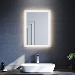 Badezimmerspiegel mit Beleuchtung Badspiegel led 50x70cm Wandschalter warmweiß Licht Vertikal oder horizontal Montierend IP44,Energiesparend - Sonni