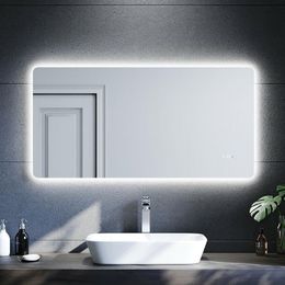 Badezimmerspiegel mit Beleuchtung Badspiegel led 120x60cm Touch-Schalter Uhr Temperaturanzeige kaltweißes Licht IP44 Energiesparend - Sonni