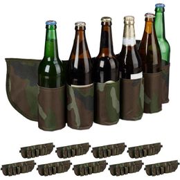 Relaxdays 10 x Biergürtel Sixpack, für je 6 Dosen & Flaschen, 0,2 - 0,5 l, Bierhalter Gürtel Camouflage, verstellbar, grün/braun