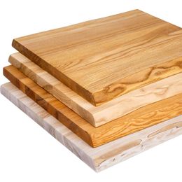 Lamo Manufaktur - Massivholzplatte für Couchtisch, Holzplatte Massivholz Baumkante 60x60 cm, Esche Natur, LHB-01-A-002-60
