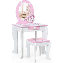 Costway - Kinder Schminktisch mit Hocker, Prinzessin Frisiertisch mit Schublade und Abnehmbarer Spiegel, Frisierkommode rosa, Schminkkommode für