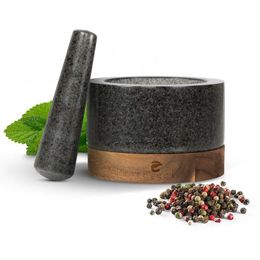Ecence - Mörser mit Stößel aus Granit & Holz Gewürzmörser Mortar and Pestle Ø15,5cm