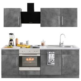 Wiho-Küchen wiho Küchen Küchenzeile Cali, mit E-Geräten, Breite 220 cm mit Metallgriffen, grau