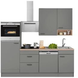 Optifit Küchenzeile Elga, Premium-Küche, Soft-Close-Funktion, großen Vollauszügen, Breite 230 cm, grau