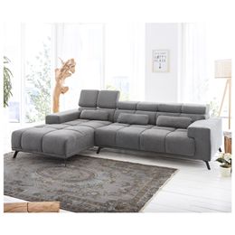 DeLife Couch Ordino Mikrofaser Grau 285x200 Ottomane links Relaxfunktion Ecksofa