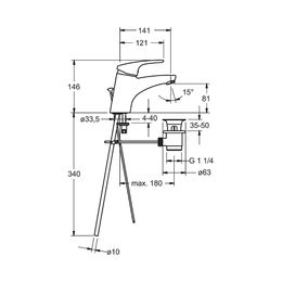 Hansa Mix Einhebelmischer Waschtischbatterie 0109 Kupferrohr Zugstangenablaufgarnitur Ausladung 141mm DN15 Chrom 01092183