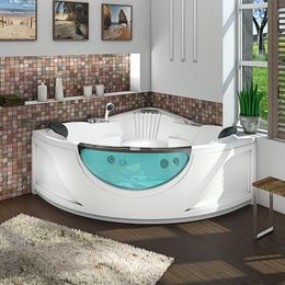 AcquaVapore Whirlpool Vollausstattung Pool Badewanne Eckwanne Wanne W25H-SC 150x150cm mit Heizung, aktive Schlauch-Reinigung - Weiß