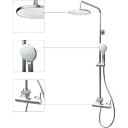 Schulte - Duschmaster Rain iii White Style. Duschsystem mit Kopf- und Handbrause, Größe: 117,7 x 25,4 x 46,5 cm, mit Einhebelmischer