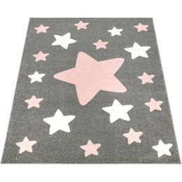 Paco Home - Teppich Kinderzimmer Kinderteppich Große Und Kleine Sterne In Grau Rosa 80x150 cm