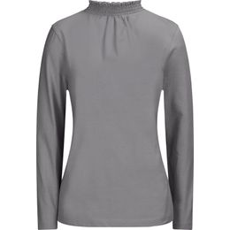 Damen Stehkragenshirt mit Raffungen im Vorderteil grau, Gr&ouml;&szlig;e 38