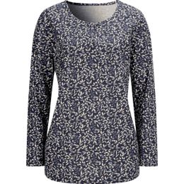 Damen Langarmshirt mit Blüten-Dessin marine-rauchblau-bedruckt, Größe 38
