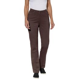 Damen 5-Pocket-Jeans mit Stickerei-Motiv schoko, Gr&ouml;&szlig;e 40