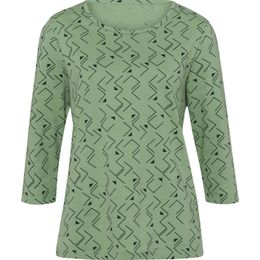 Damen 3/4-Arm-Shirt mit grafischem Allover-Muster eucalyptus-moos, Gr&ouml;&szlig;e 38
