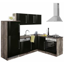 Kochstation Winkelküche KS-Samos, mit E-Geräten, Stellbreite 230 x 170 cm, schwarz