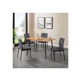 LEONIQUE Essgruppe Pavia + Eadwine, (Spar-Set, 5-tlg., Tisch mit 4 Stühlen), Esszimmerstühle mit Kunstleder oder Samtstoff, grau