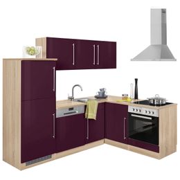 Kochstation Winkelküche KS-Samos, mit E-Geräten, Stellbreite 230 x 170 cm, lila