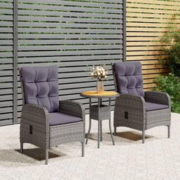 3-tlg. Garten-Bistro-Set Poly Rattan Grau - Grau - Prolenta Premium