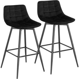 Barhocker 2er Set Designer Barstuhl Hocker Tresenhocker Bistrohocker mit Fußstütze Samt Metall Schwarz - schwarz - WOLTU