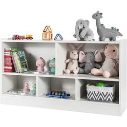 Costway Kinder Spielzeugschrank Bücherregal Holz, mit 2 grossen Faechern und 3 kleinen Faechern, offen, für Spielzeug, Puppen und Büche, 111 x 30 x 61,5cm,