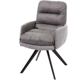Esszimmerstuhl HHG 847, Küchenstuhl Stuhl, drehbar Auto-Position Stoff/Textil hellgrau-grau, mit Armlehne - grey