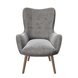 PLAYBOY - Sessel "BRIDGET" gepolsterter Lehnensessel, Samtstoff in Grau mit Massivholzfüssen, Retro-Design