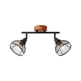 Brilliant Lampe, Avia Spotrohr 2flg schwarz/holzfarbend, Metall/Holz, 2x D45, E14, 40W,Tropfenlampen (nicht enthalten)