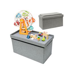 DuneDesign Kinder Aufbewahrungsbox mit Bauplatte - 53x27x30 Sitzbank - Baustein Spieltisch