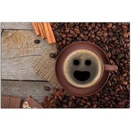 Wallario Sichtschutzzaunmatten Lustige Kaffeetasse mit einem Lächeln