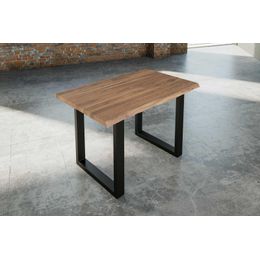 Esstisch Baumkante massiv Akazie stone 140 x 80 schwarz Lauren